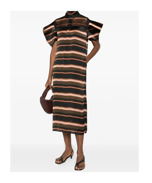 Sacai Striped Midi Dress - Black