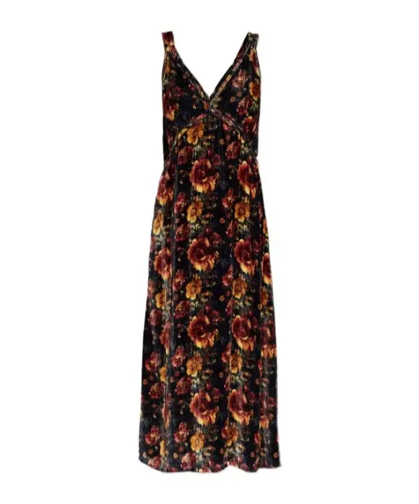 R13 Sleeveless V-neck Floral-print Midi Dress - Black