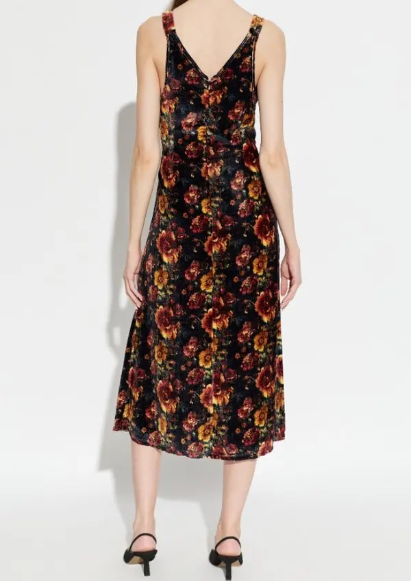 R13 Sleeveless V-neck Floral-print Midi Dress - Black