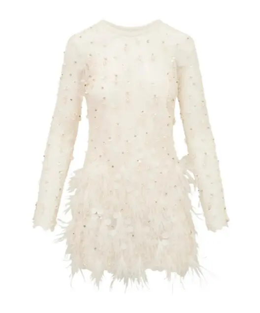 LoveShackFancy Alouetta Embellished Mini Dress - Ivory