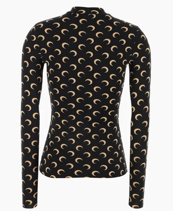 MARINE SERRE Crescent Print Turtleneck Long-sleeved Top - Black