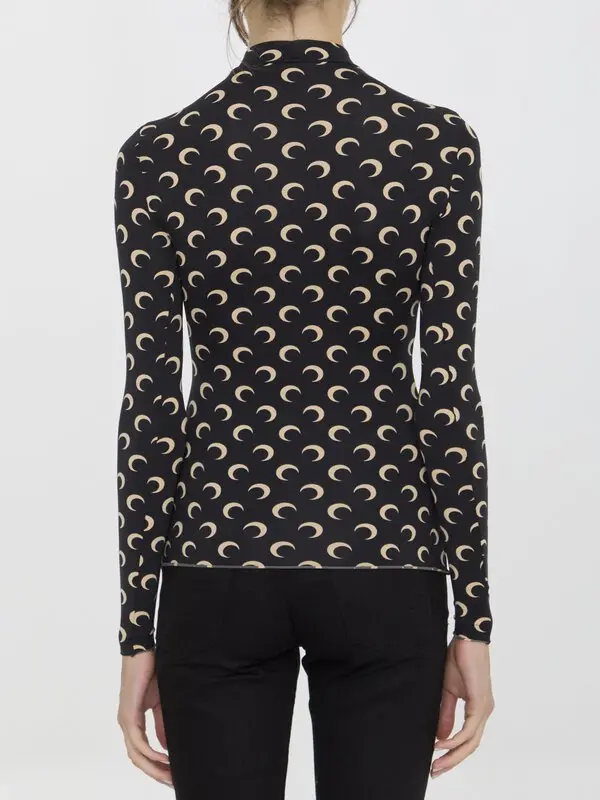 MARINE SERRE Crescent Print Turtleneck Long-sleeved Top - Black