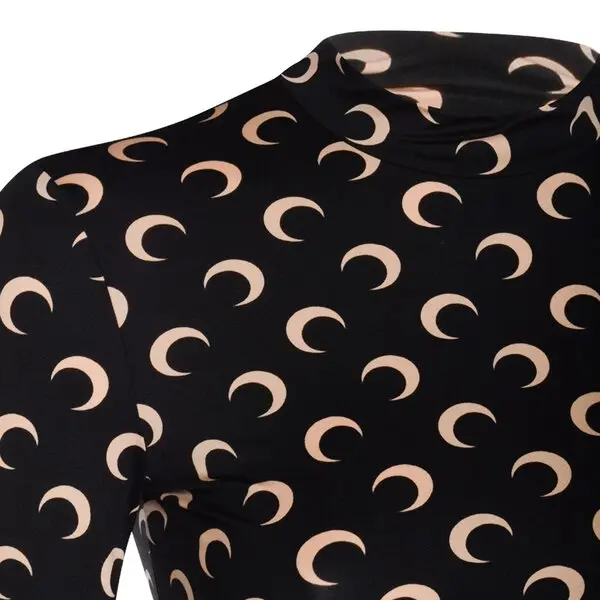 MARINE SERRE Crescent Print Turtleneck Long-sleeved Top - Black