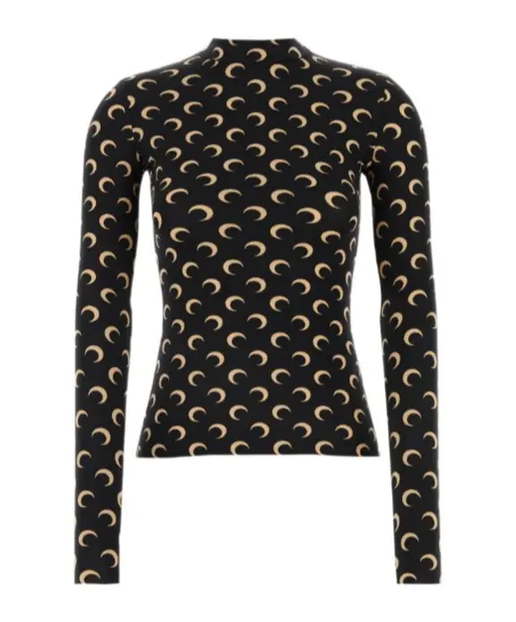 MARINE SERRE Crescent Print Turtleneck Long-sleeved Top - No