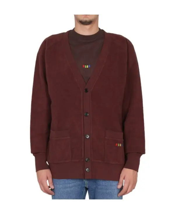 MSGM V-neck Cardigan With Logo Detail - Red