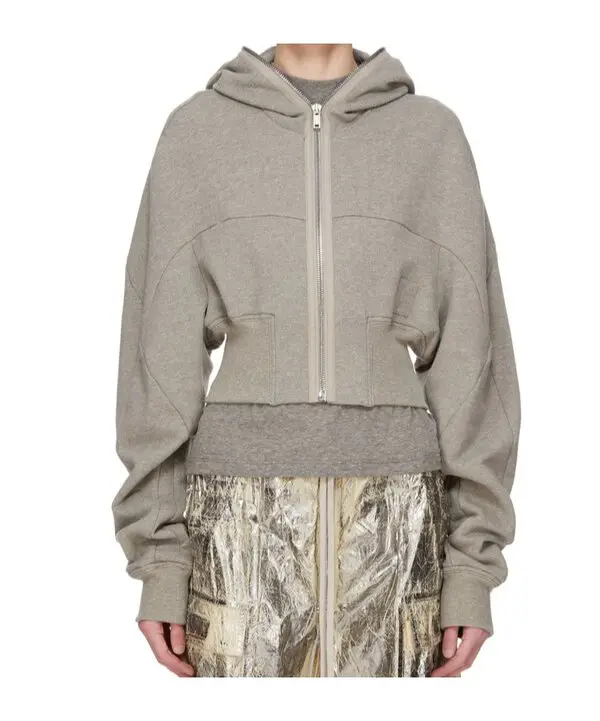 Rick Owens Zipped Cropped Hoodie - Mixed Gray