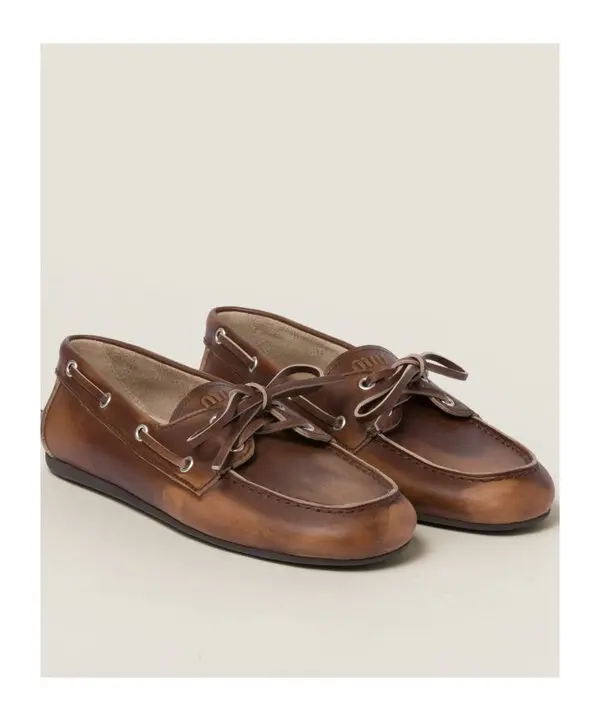 Miu Miu Bleached Leather Deck Shoes - Red
