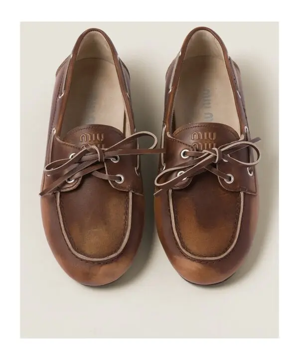 Miu Miu Bleached Leather Deck Shoes - Red