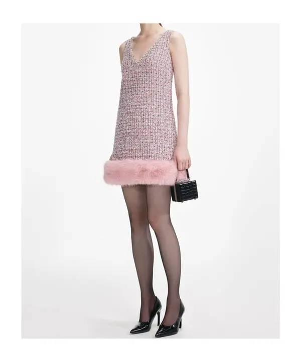 SELF-PORTRAIT Boucle Fur Hem Mini Dress
