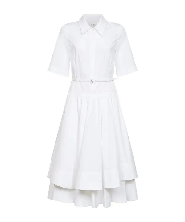 Co Belted Shirt Midi Dress - White