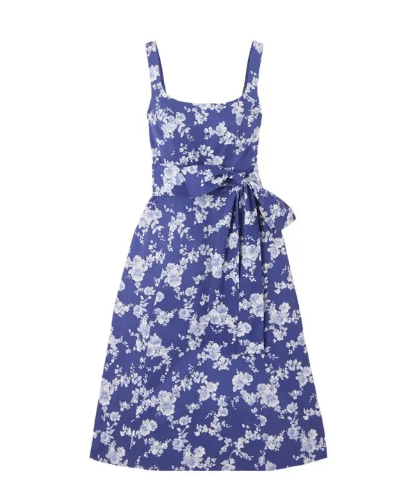 Carolina Herrera Lace-up Floral Print Dress - Blue