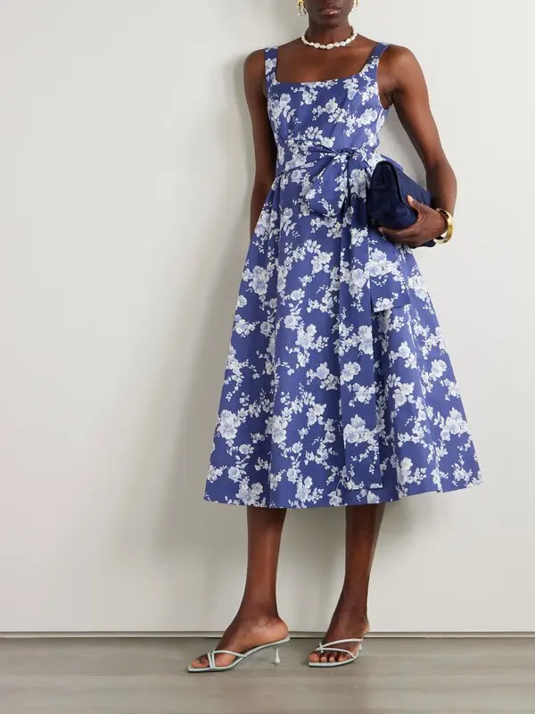 Carolina Herrera Lace-up Floral Print Dress - Blue