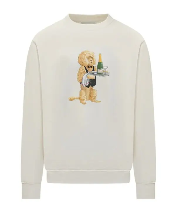 Drole De Monsieur Crew Neck Sweatshirt With Cartoon Puppy Print - White
