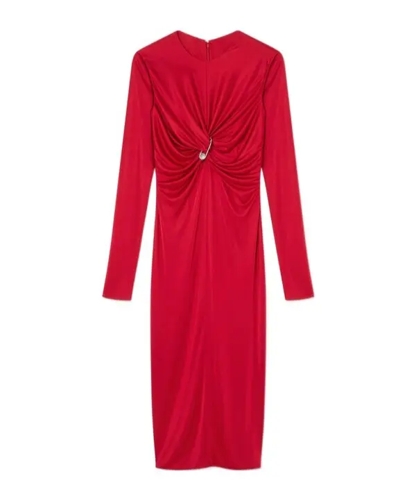 Versace Safety Pin Gathered Long-sleeved Midi Dress - Red
