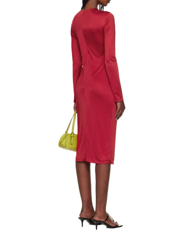 Versace Safety Pin Gathered Long-sleeved Midi Dress - Red
