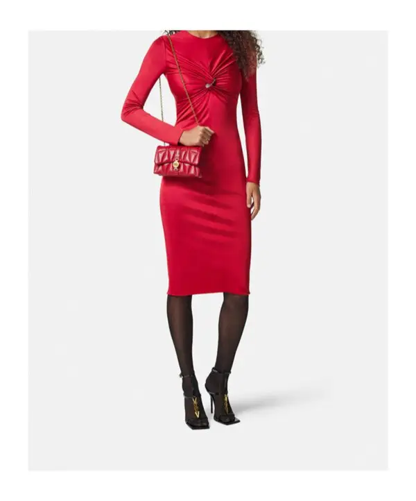 Versace Safety Pin Gathered Long-sleeved Midi Dress - Red