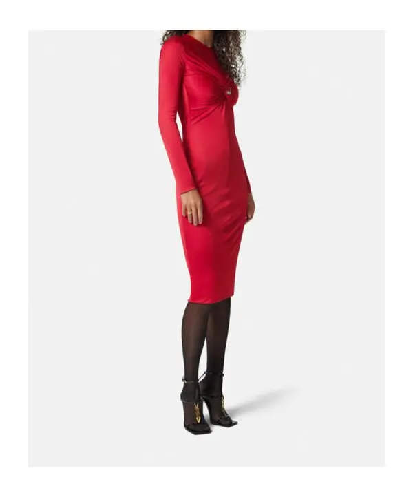 Versace Safety Pin Gathered Long-sleeved Midi Dress - Red