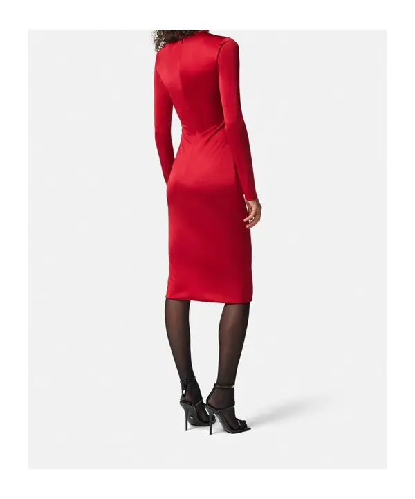 Versace Safety Pin Gathered Long-sleeved Midi Dress - Red