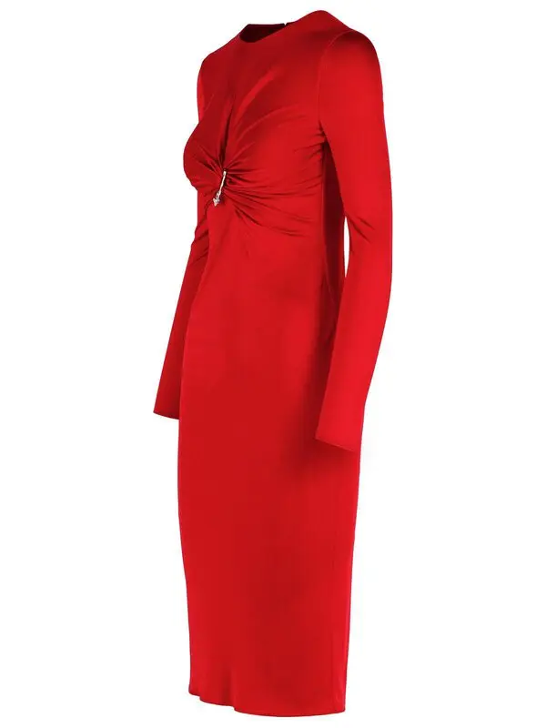 Versace Safety Pin Gathered Long-sleeved Midi Dress - Red