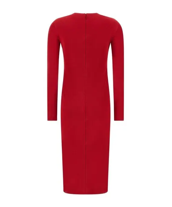 Versace Safety Pin Gathered Long-sleeved Midi Dress - Red