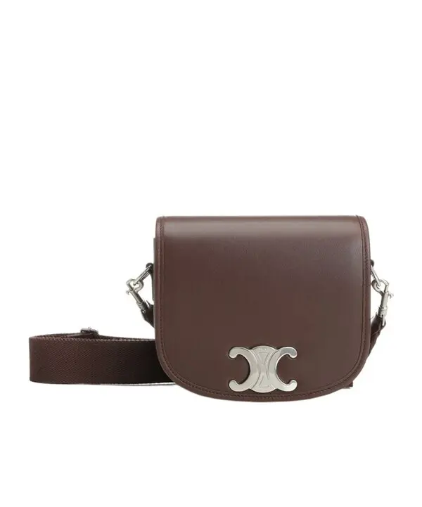 Celine Small Besace Strap Triomphe In Supple Natural Calfskin - Brown