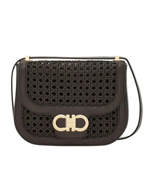 FERRAGAMO Double Gancini North-south Crossbody Bag - Testa Di Moro