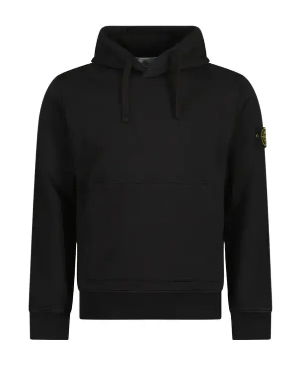 Stone Island Logo Patch Drawstring Hoodie - Black