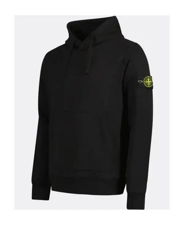 Stone Island Logo Patch Drawstring Hoodie - Black