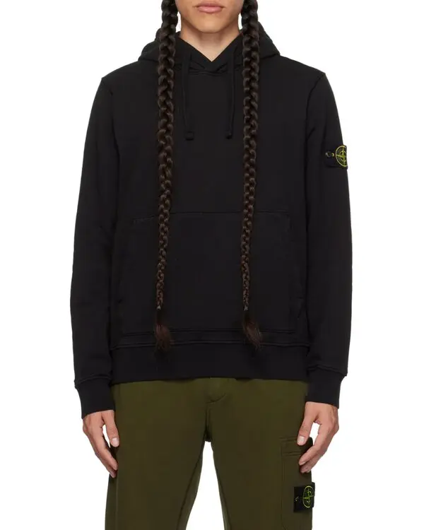 Stone Island Logo Patch Drawstring Hoodie - Black