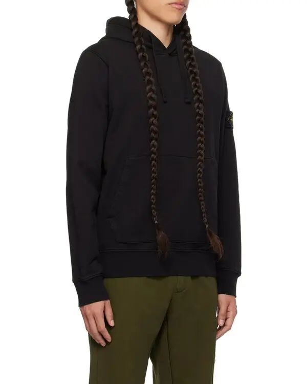 Stone Island Logo Patch Drawstring Hoodie - Black