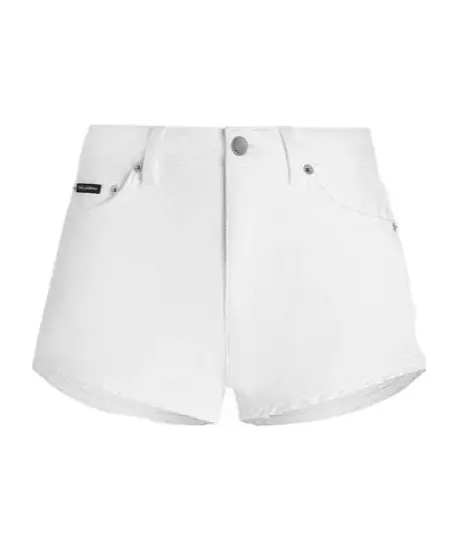 Dolce & Gabbana Dolce Gabbana Logo Plaque Denim Shorts - White