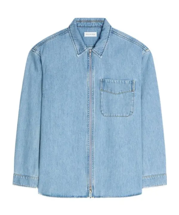 Dries Van Noten Zip Up Denim Shirt - Light Blue