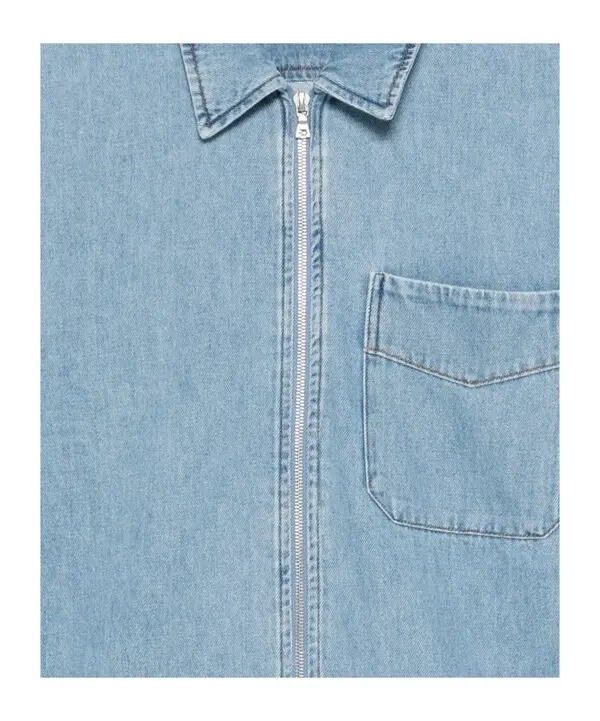 Dries Van Noten Zip Up Denim Shirt - Light Blue