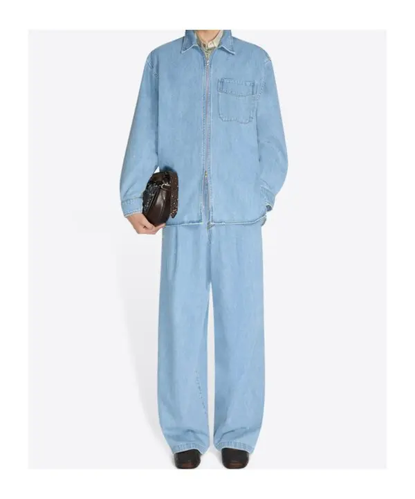 Dries Van Noten Zip Up Denim Shirt - Light Blue