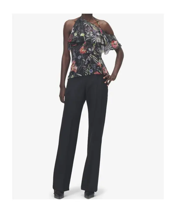 Alexander McQueen Meadow Floral Print Ruffled Halter Top - Black