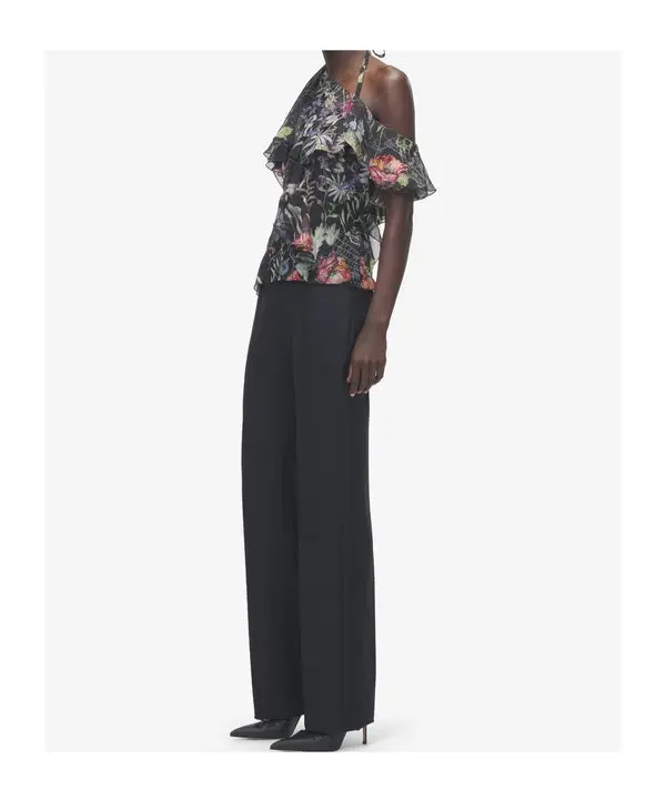 Alexander McQueen Meadow Floral Print Ruffled Halter Top - Black