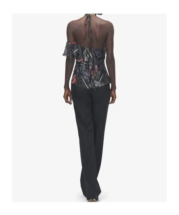 Alexander McQueen Meadow Floral Print Ruffled Halter Top - Black
