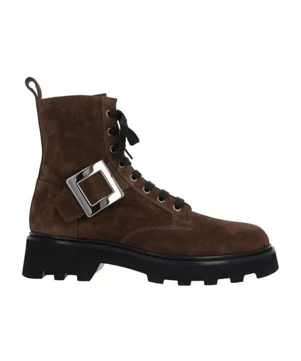 ROGER VIVIER Buckle-fastening Suede Combat Boots - Brown