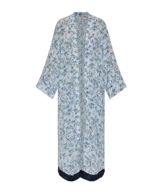 Zadig&Voltaire Long Sleeve Silk Floral Print Coat With Tasseled Hem