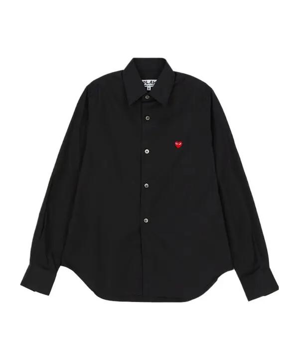 Comme Des Garçons Long Sleeve Shirt With Embroidered Heart - Black