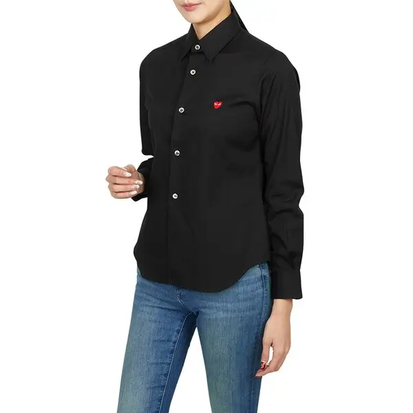 Comme Des Garçons Long Sleeve Shirt With Embroidered Heart