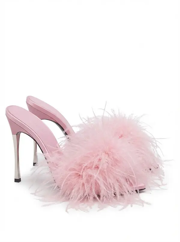 Gucci Embellished Feather Slide Sandals - Light Pink