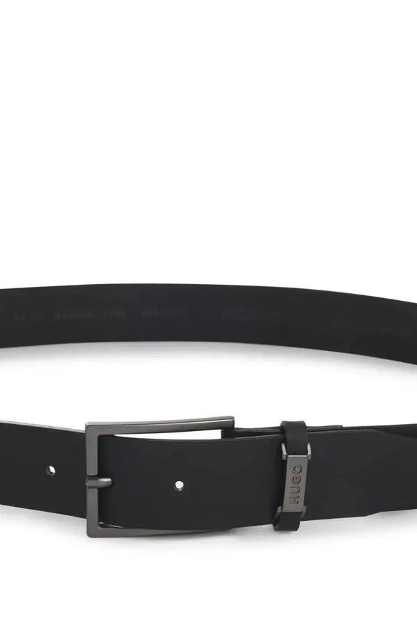 Hugo Boss Leather Belt With Logo Plaque Buckle - Black