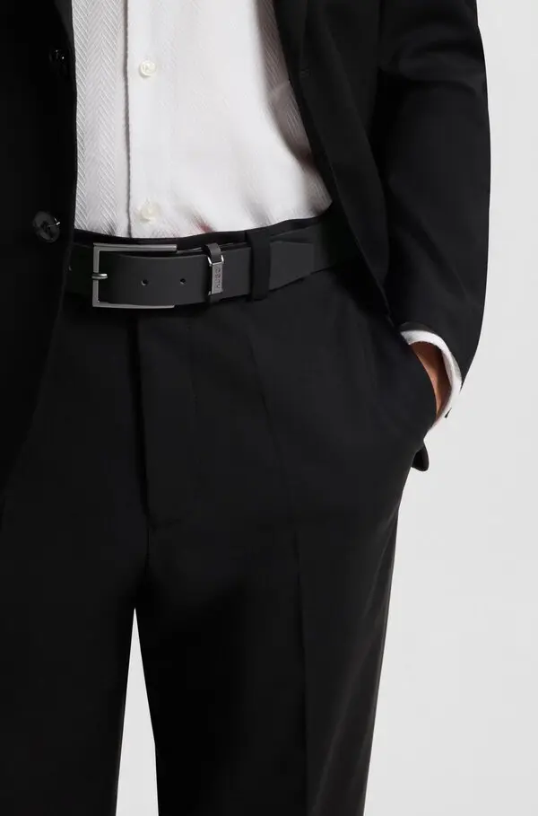 Hugo Boss Leather Belt With Logo Plaque Buckle - Black