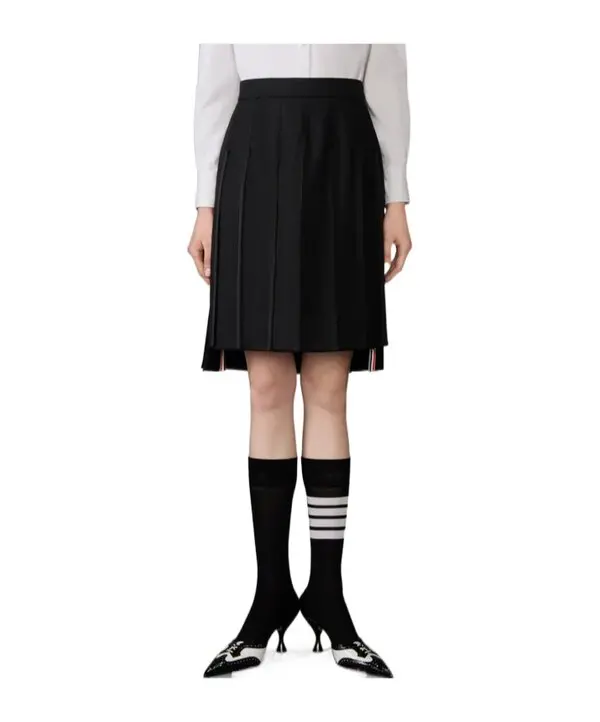 Thom Browne Pleated Midi Skirt With Rwb Detail - Black