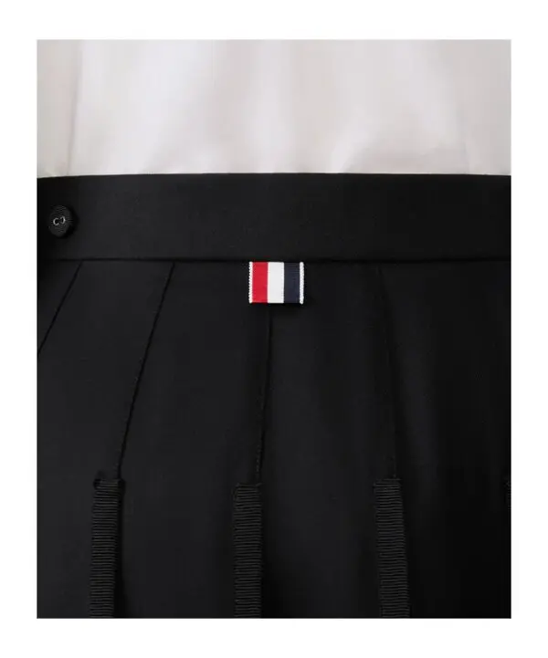 Thom Browne Pleated Midi Skirt With Rwb Detail - Black