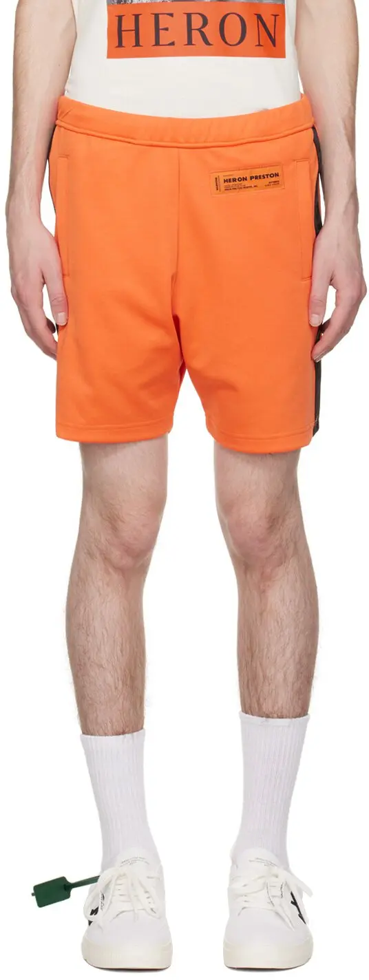 Heron Preston Logo Detail Cotton Jersey Shorts - Orange