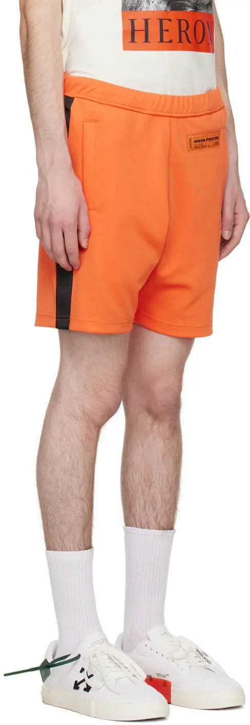 Heron Preston Logo Detail Cotton Jersey Shorts - Orange