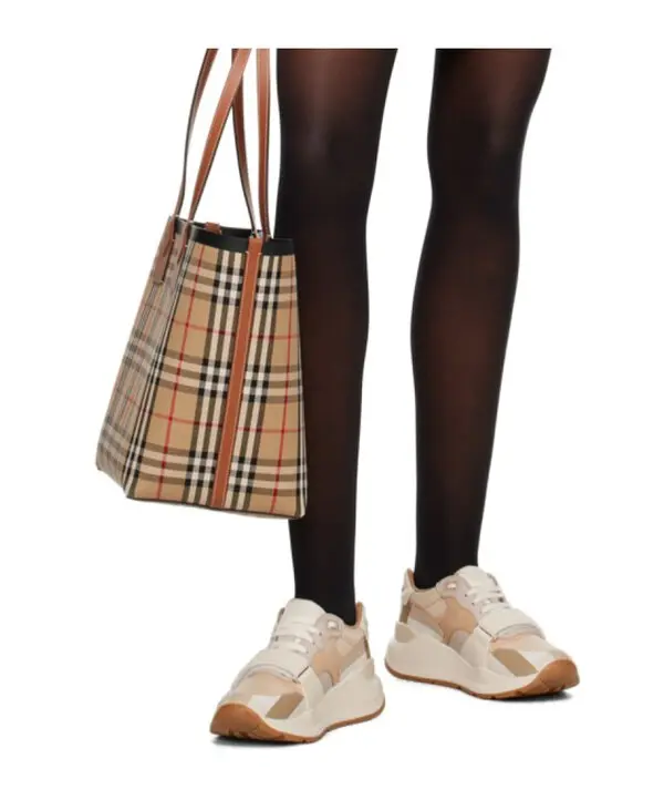 Burberry Check Panelled Detail Sneakers - Nude
