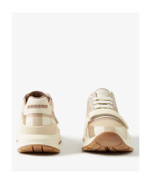 Burberry Check Panelled Detail Sneakers - Nude